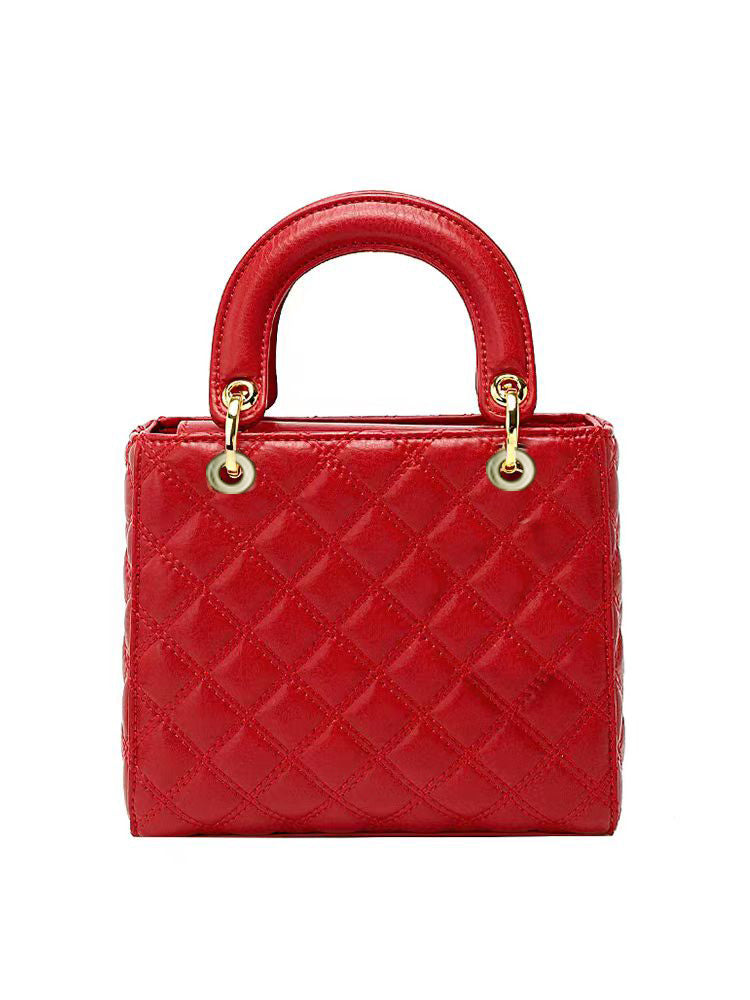 CandyPu08G Red quilted double handle satchel – Jeanne Lottie